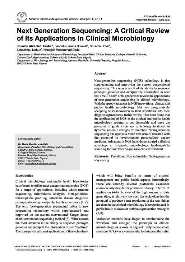 (PDF) Next-Generation Sequencing: A Critical Review of Its Applications in Clinical Microbiology