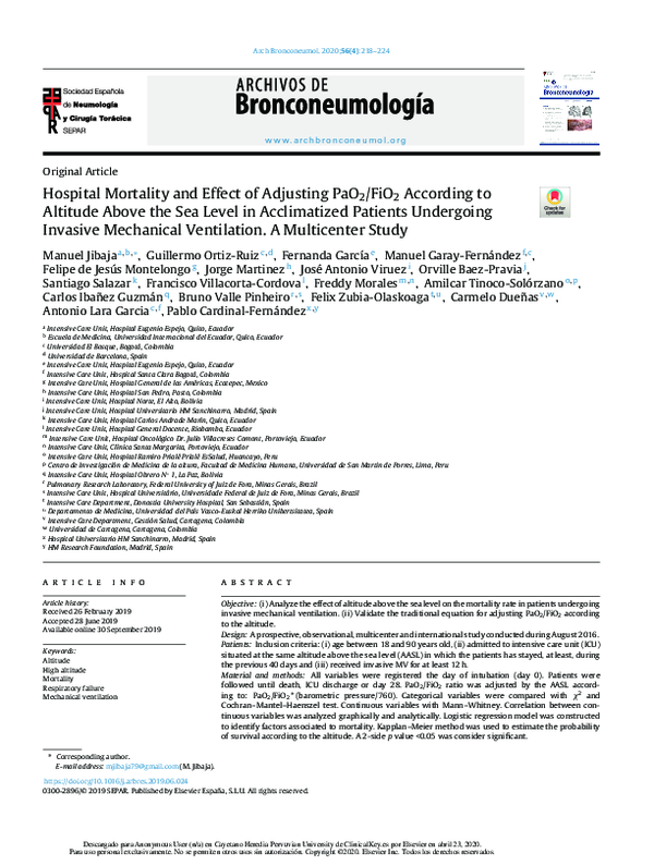 (PDF) Hospital Mortality and Effect of Adjusting PaO2/FiO2 According to ...