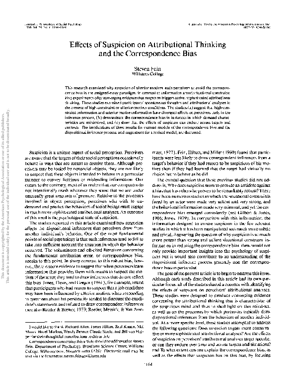 (PDF) Effects of suspicion on attributional thinking and the ...