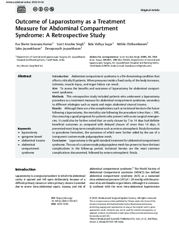 (PDF) Outcome of Laparostomy as a Treatment Measure for Abdominal ...