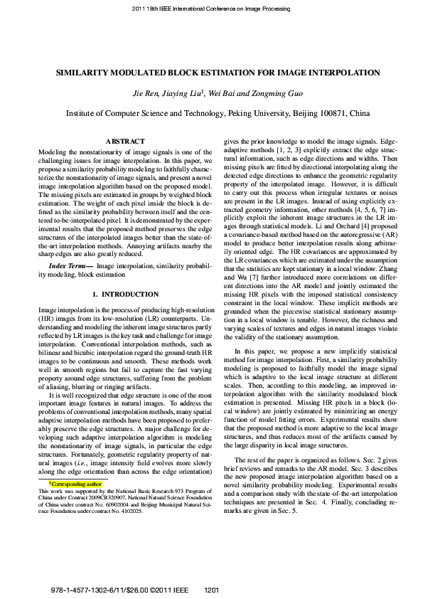 (PDF) Similarity modulated block estimation for image interpolation