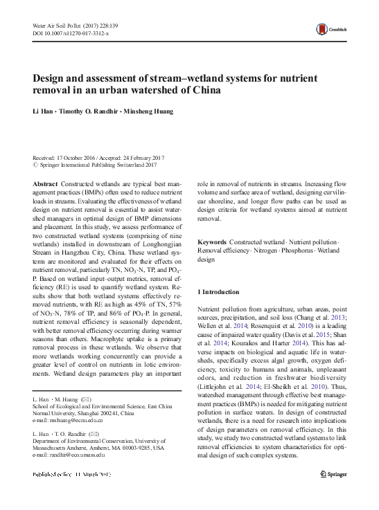 (PDF) Design and assessment of stream–wetland systems for nutrient ...