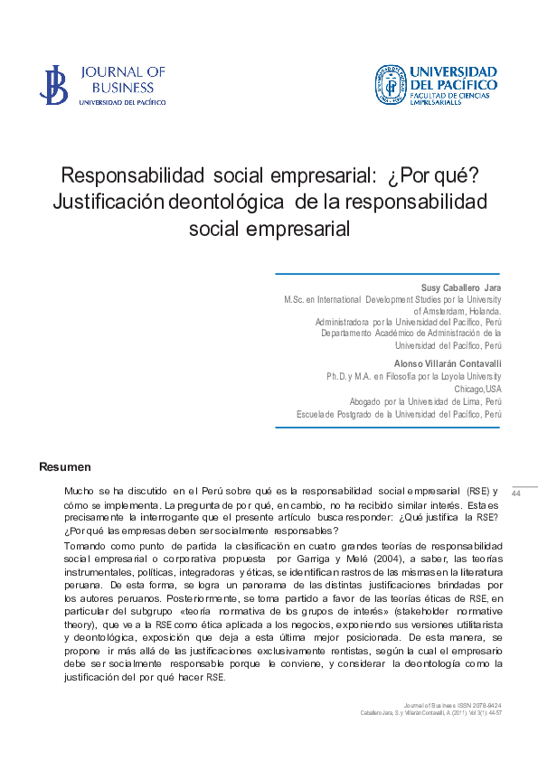 (PDF) Responsabilidad social empresarial: ¿Por qué? Justificación deontológica de la ...