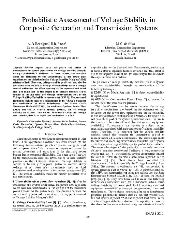 (PDF) Probabilistic Assessment of Voltage Stability in composite generation and transmission systems