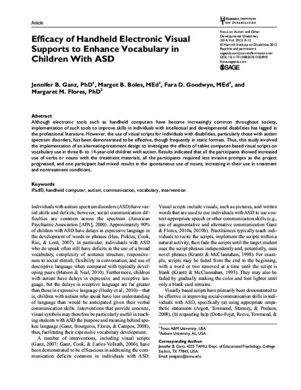(PDF) Efficacy of Handheld Electronic Visual Supports to Enhance ...