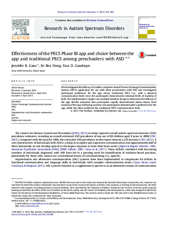 (PDF) Effectiveness of the PECS Phase III app and choice between the ...