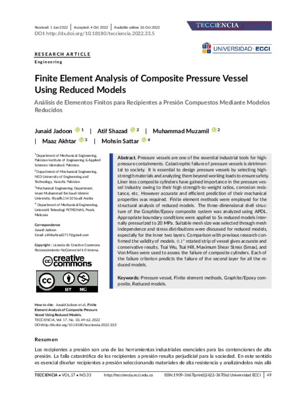 (PDF) Finite Element Analysis of Composite Pressure Vessel Using Reduced Models