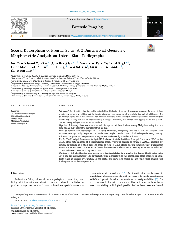 (PDF) Sexual Dimorphism of Frontal Sinus: A 2-Dimensional Geometric ...