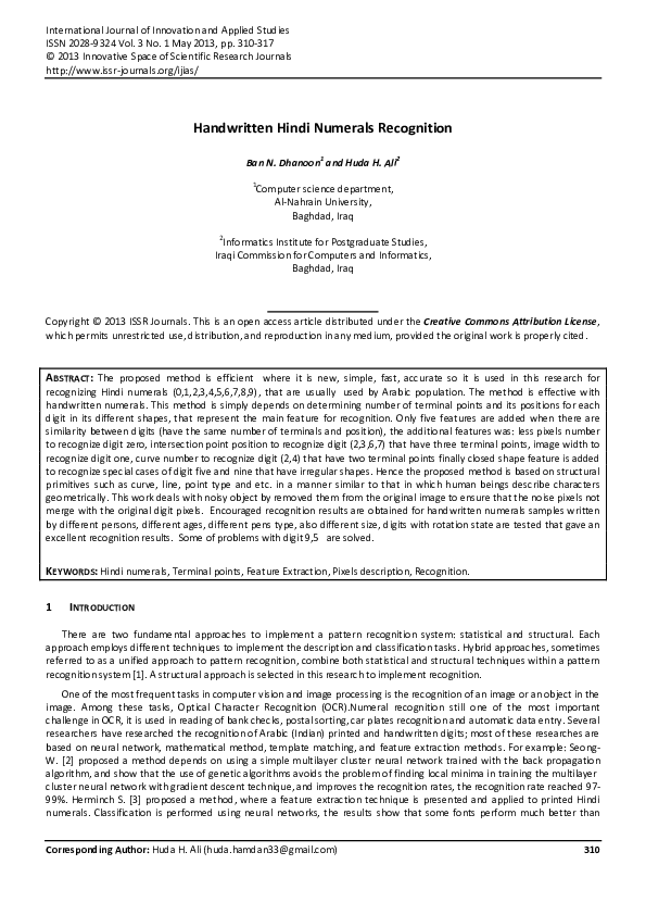 Pdf Handwritten Hindi Numerals Recognition