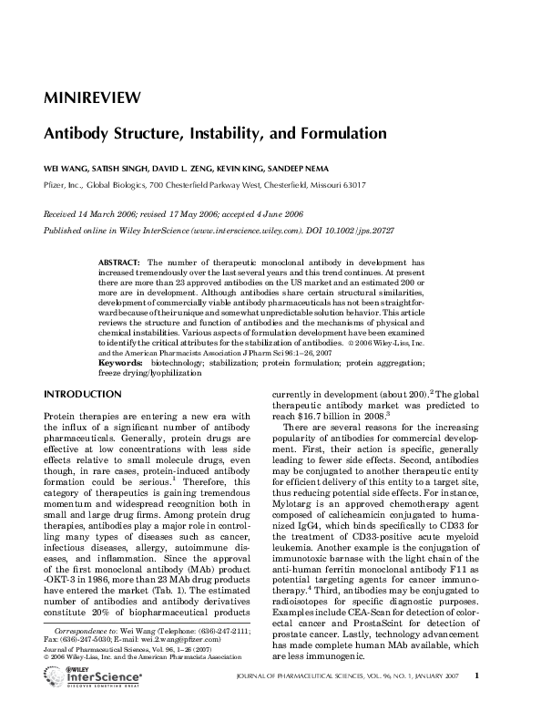 (PDF) Antibody Structure, Instability, and Formulation