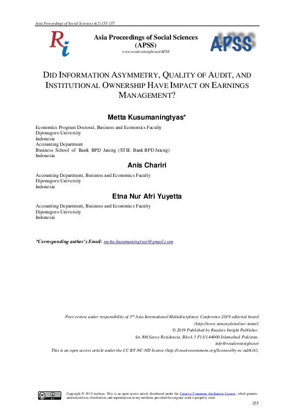 (PDF) Did DID INFORMATION ASYMMETRY, QUALITY OF AUDIT, AND INSTITUTIONAL OWNERSHIP HAVE IMPACT ...