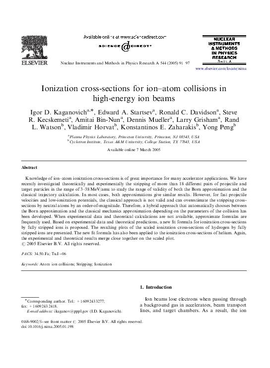 (PDF) Ionization cross-sections for ion–atom collisions in high-energy ...