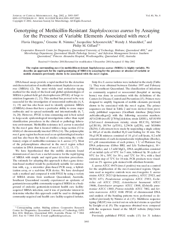 Pdf Genotyping Of Methicillin Resistant Staphylococcus Aureus By Assaying For The Presence Of