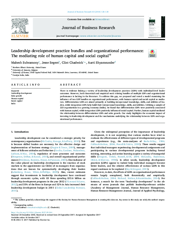 (PDF) Leadership development practice bundles and organizational performance: The mediating role ...