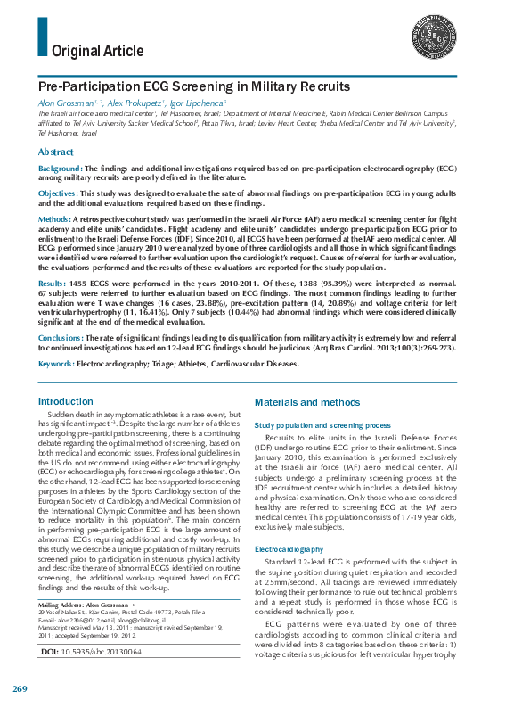 (PDF) Pre-Participation ECG Screening in Military Recruits