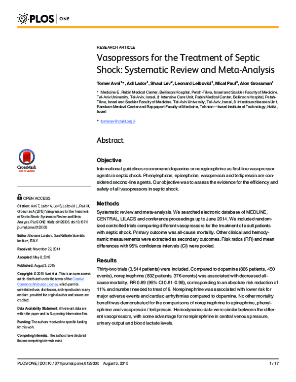 (PDF) Vasopressors for the Treatment of Septic Shock: Systematic Review and Meta-Analysis