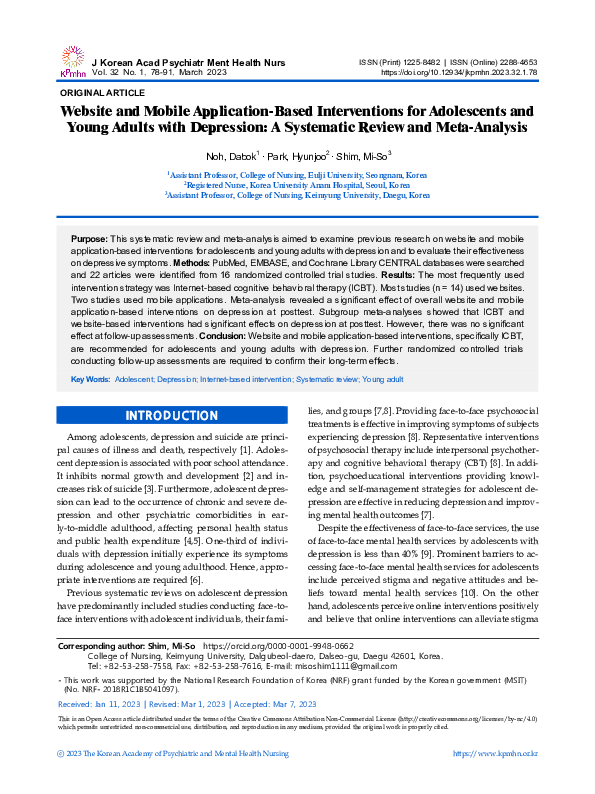 (PDF) Website and Mobile Application-Based Interventions for Adolescents and Young Adults with ...