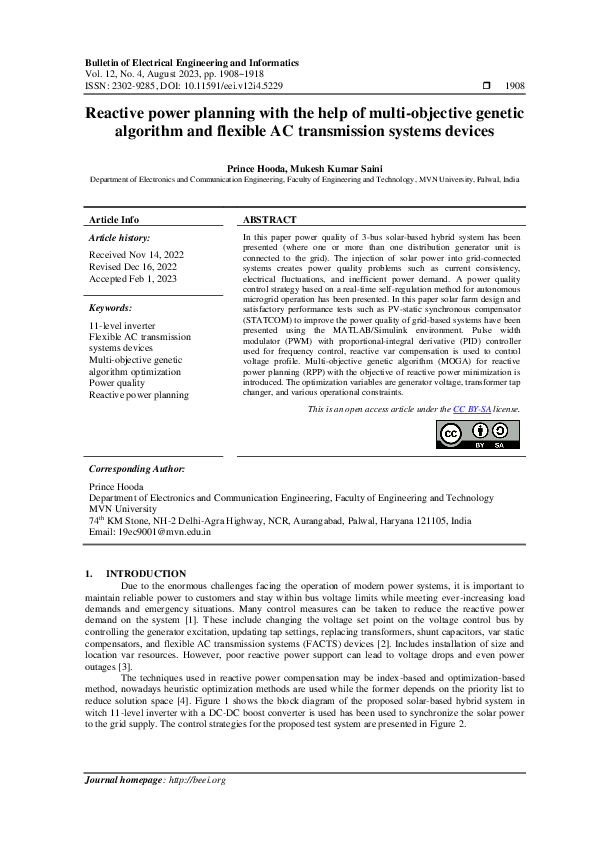 Pdf Reactive Power Planning With The Help Of Multi Objective Genetic Algorithm And Flexible Ac