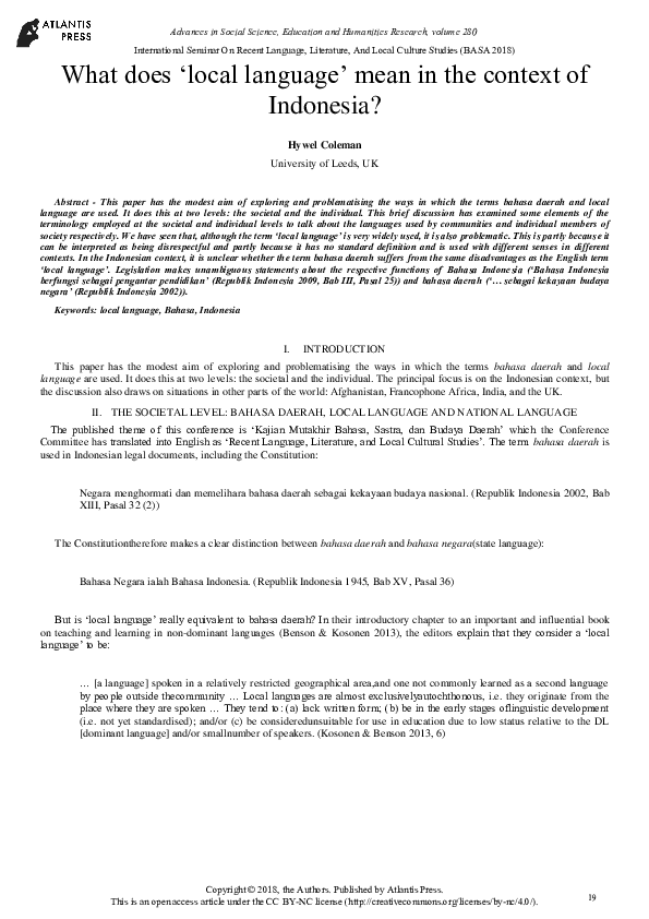(PDF) What does ‘local language’ mean in the context of Indonesia?