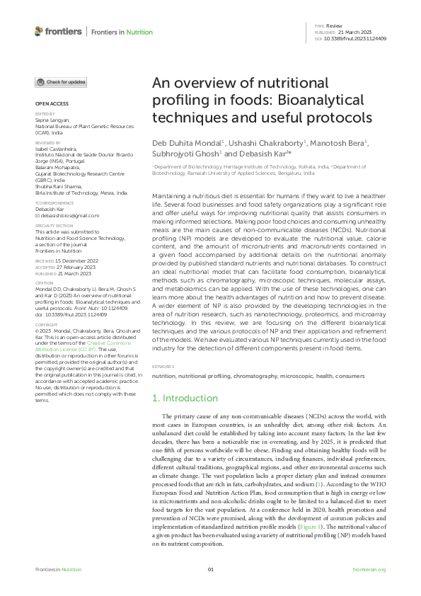 (PDF) An overview of nutritional profiling in foods: Bioanalytical ...