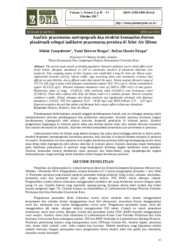(PDF) Analisis pencemaran antropogenik dan struktur komunitas diatom ...