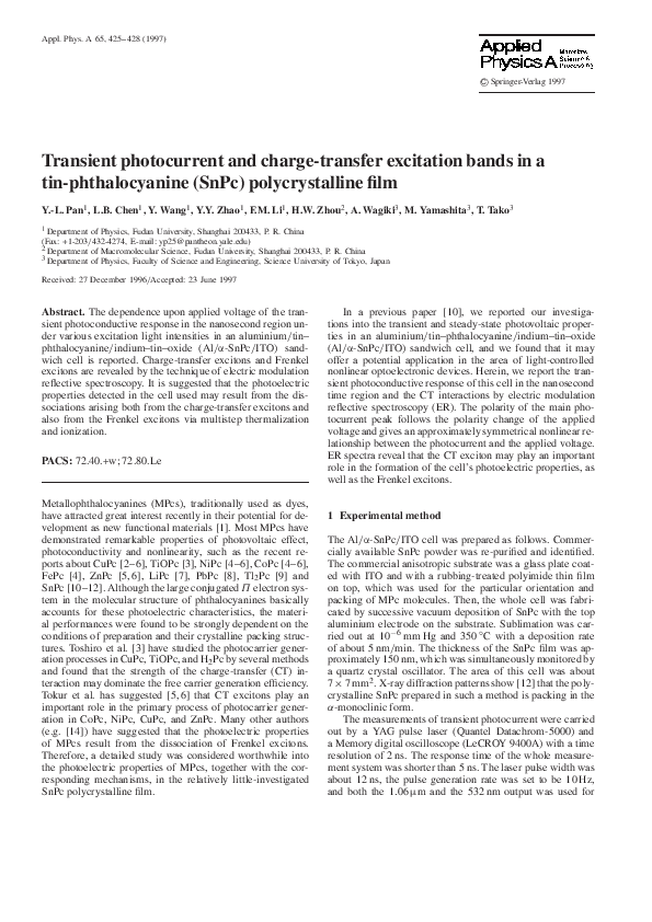 (PDF) Transient photocurrent and charge-transfer excitation bands in a ...