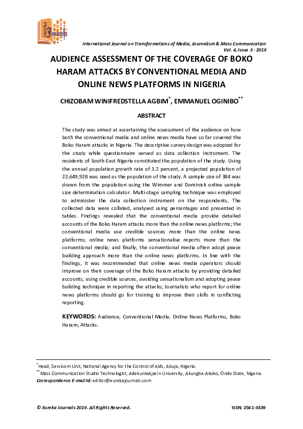 (PDF) Audience Assessment of the Coverage of Boko Haram Attacks by Conventional Media and Online ...