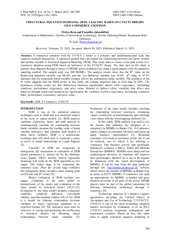 (PDF) Structural equation modeling (SEM) analysis based on UTAUT2 theory on e-commerce adoption