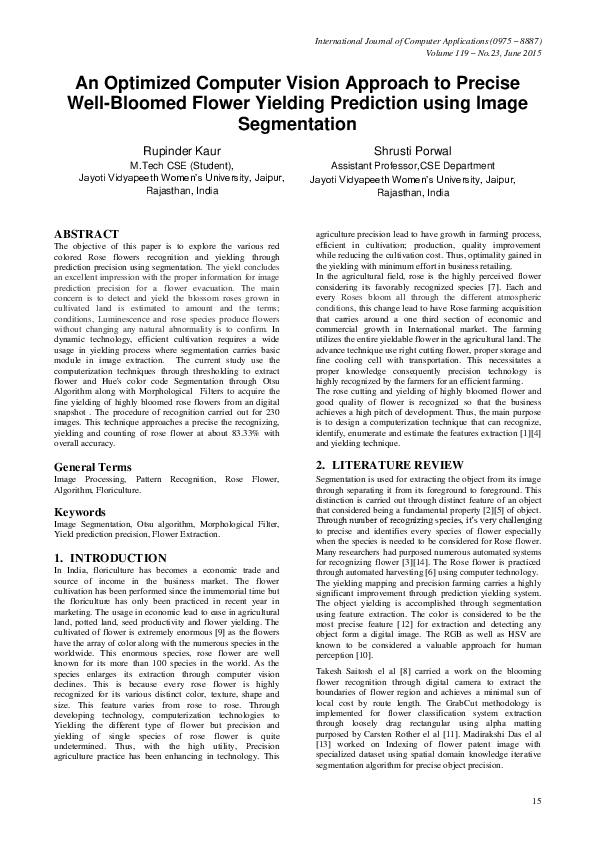 (PDF) Well-Bloomed Flower Yielding Prediction using Image Segmentation