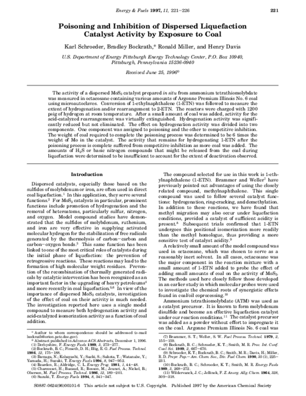 (PDF) Poisoning and Inhibition of Dispersed Liquefaction Catalyst ...
