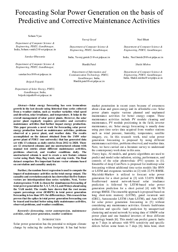 (PDF) Forecasting Solar Power Generation on the basis of Predictive and Corrective Maintenance ...