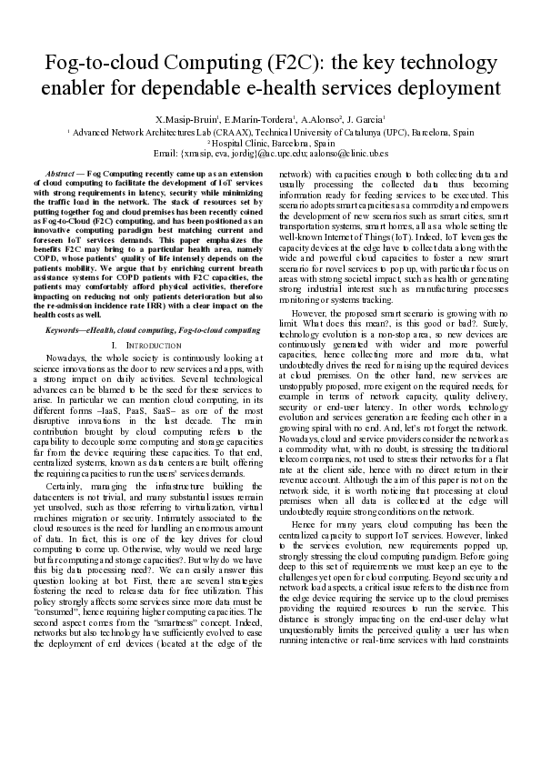 (PDF) Fog-to-cloud Computing (F2C): The key technology enabler for dependable e-health services ...