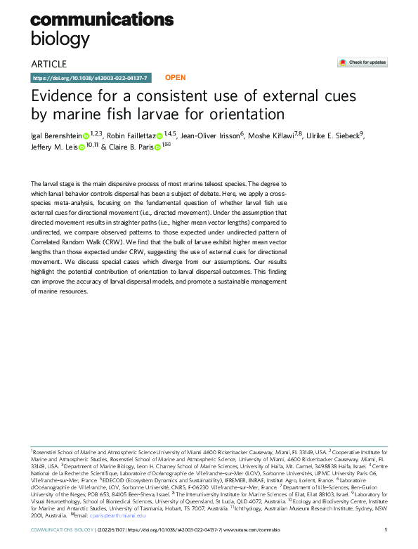 (PDF) Evidence for a consistent use of external cues by marine fish ...