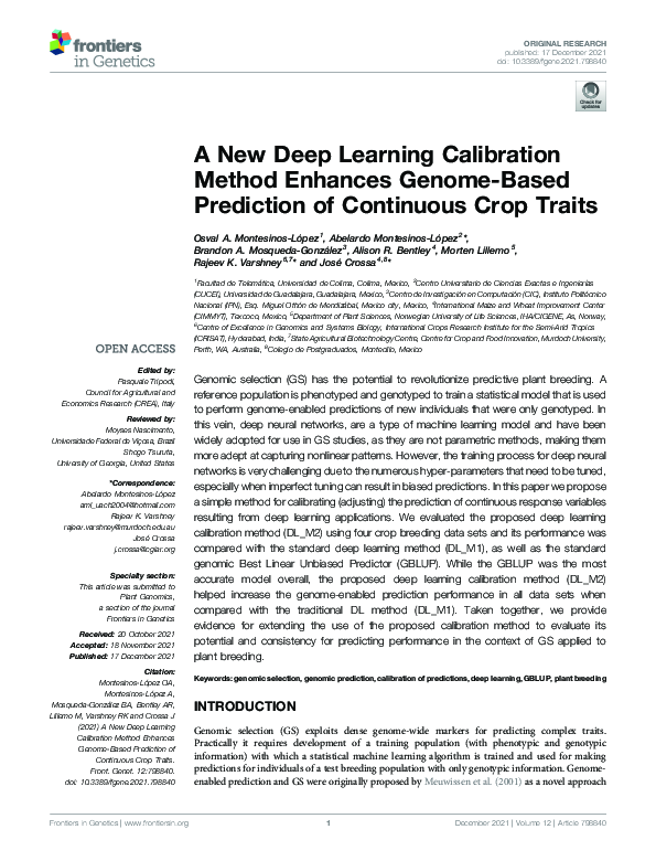 (PDF) A New Deep Learning Calibration Method Enhances Genome-Based Prediction of Continuous Crop ...