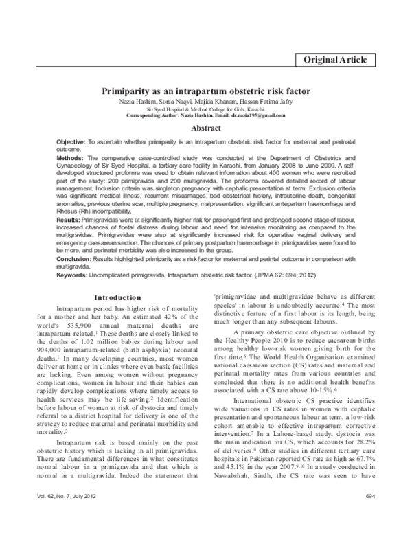 (PDF) Primiparity as an intrapartum obstetric risk factor
