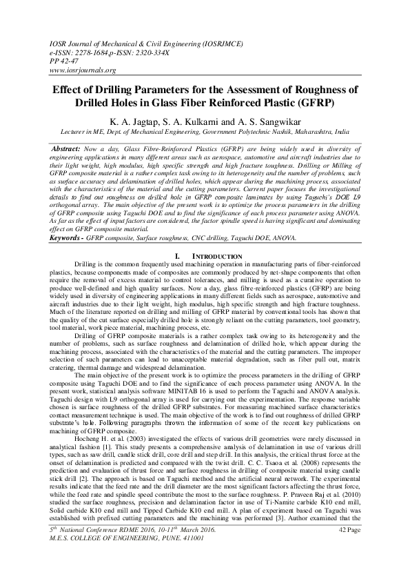 Pdf Effect Of Drilling Parameters For The Assessment Of Roughness Of Drilled Holes In Glass