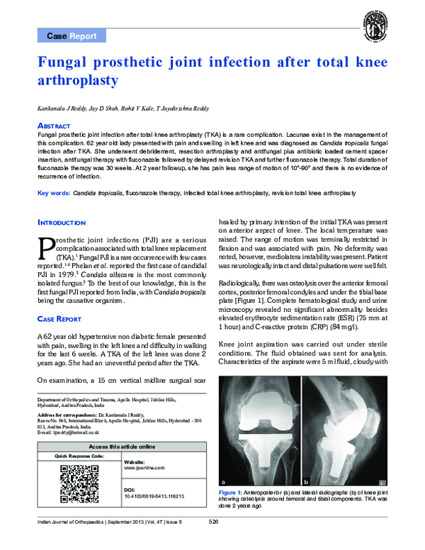 (PDF) Fungal prosthetic joint infection after total knee arthroplasty