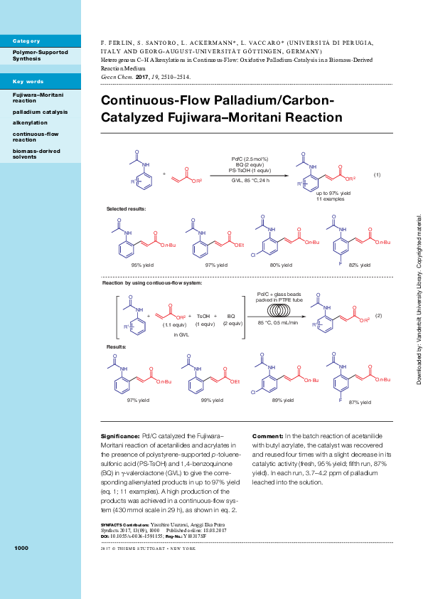 (PDF) Continuous-Flow Palladium/Carbon-Catalyzed Fujiwara–Moritani Reaction