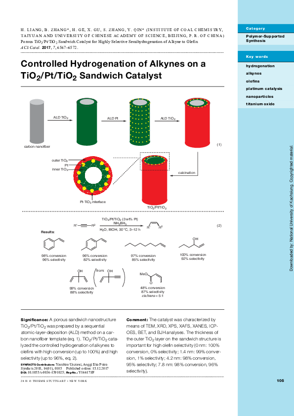 (PDF) Controlled Hydrogenation of Alkynes on a TiO2/Pt/TiO2 Sandwich ...