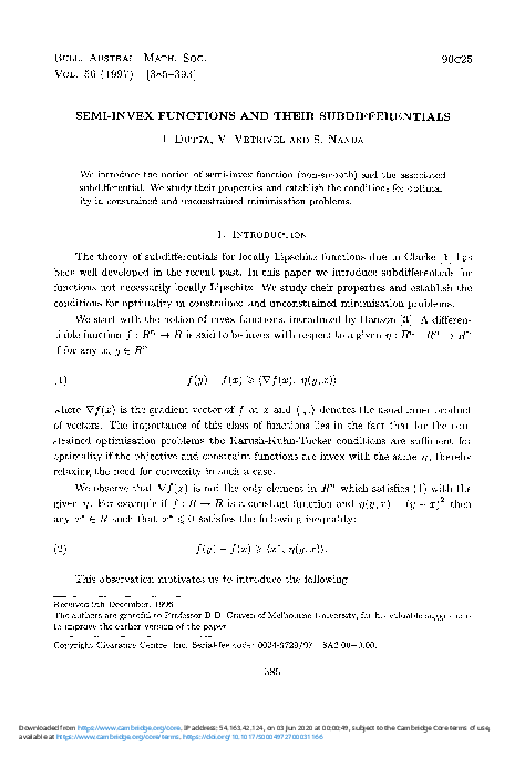 (PDF) Semi-invex functions and their subdifferentials