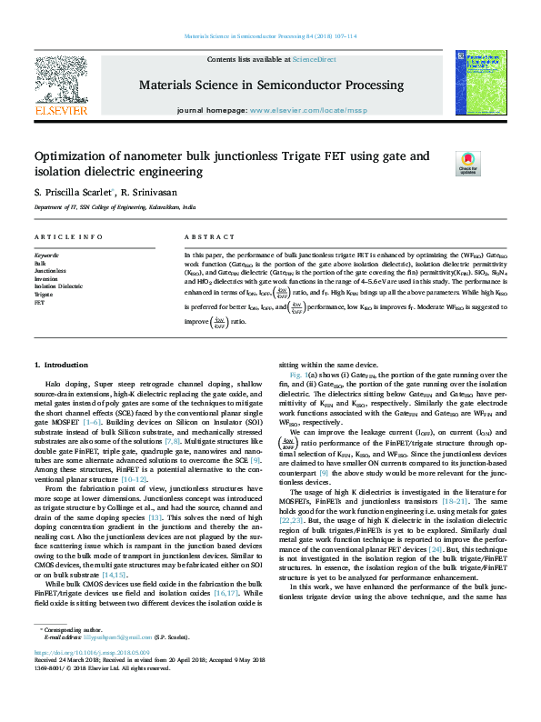 (PDF) Optimization of nanometer bulk junctionless Trigate FET using gate and isolation ...