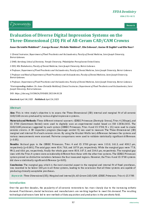 (PDF) Evaluation of Diverse Digital Impression Systems on the Three ...