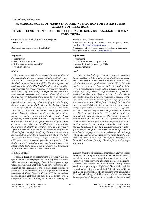 (PDF) Numerical Model of Fluid-Structure Interaction for Water Tower ...