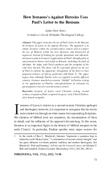 (PDF) How Irenaeus's Against Heresies Uses Paul's Letter to the Romans