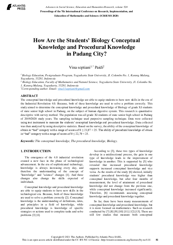 (PDF) How Are the Students’ Biology Conceptual Knowledge and Procedural ...
