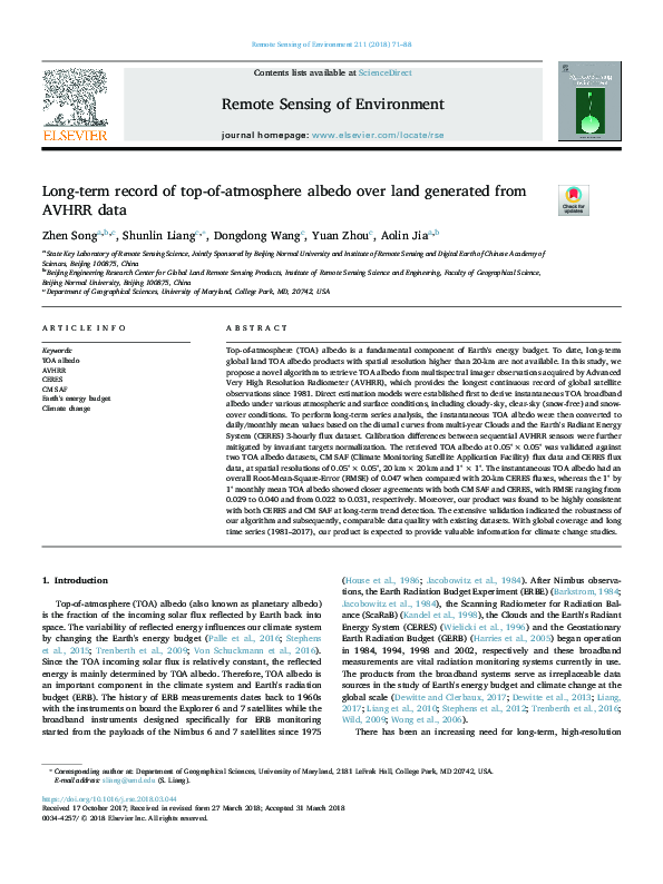 (PDF) Long-term record of top-of-atmosphere albedo over land generated ...
