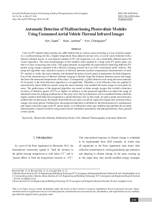 Pdf Automatic Detection Of Malfunctioning Photovoltaic Modules Using Unmanned Aerial Vehicle