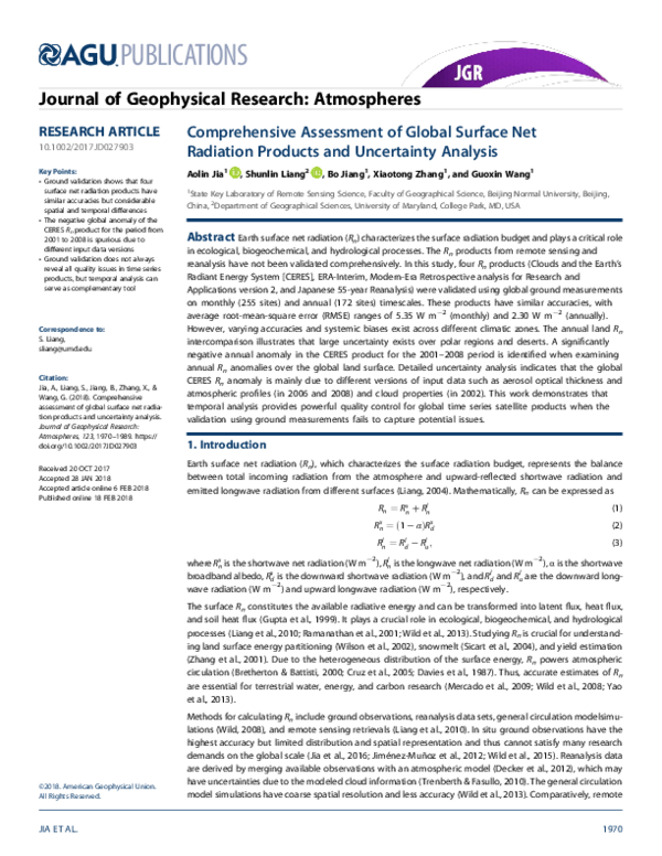 (PDF) Comprehensive Assessment of Global Surface Net Radiation Products ...
