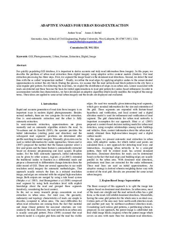 (PDF) Adaptive snakes for urban road extraction