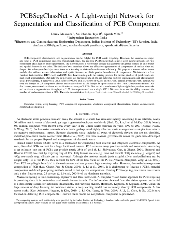 (PDF) PCBSegClassNet -A Light-weight Network for Segmentation and Classification of PCB Component